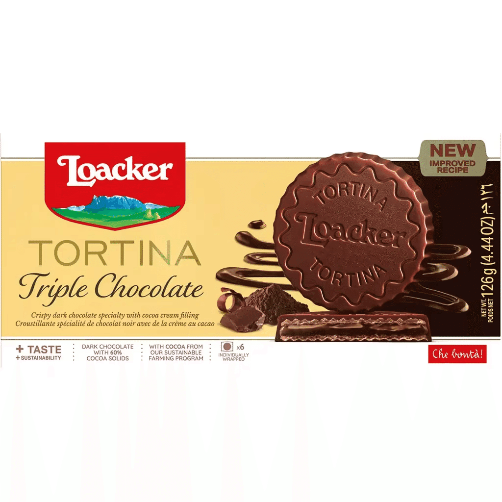 Bolachas Wafer de Chocolate Triplo Tortina embalagem 63 g - LOACKER ...