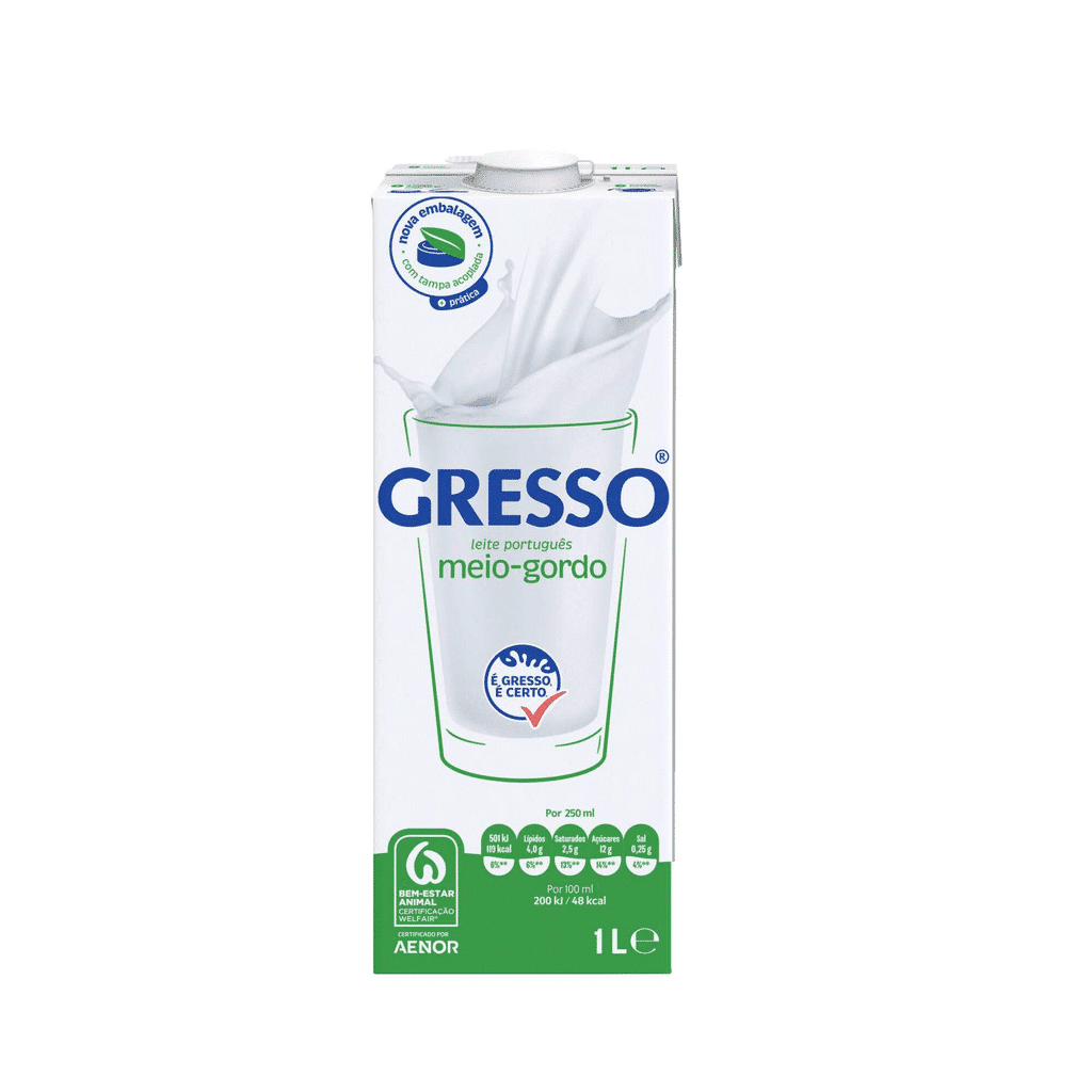 Leite Uht Meio Gordo - GRESSO | Nutripédia