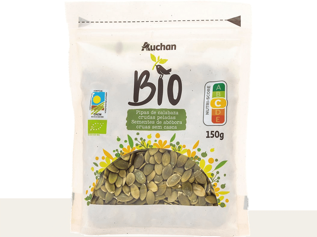 Pevides De Abóbora Crua Sem Casca 150 G - AUCHAN BIO - Nutripédia