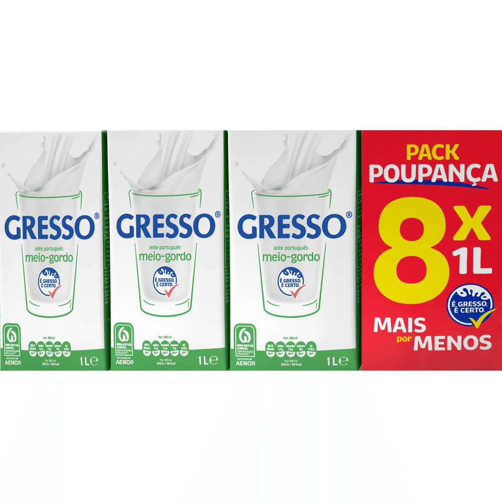 Leite Uht Meio Gordo - GRESSO - Nutripédia