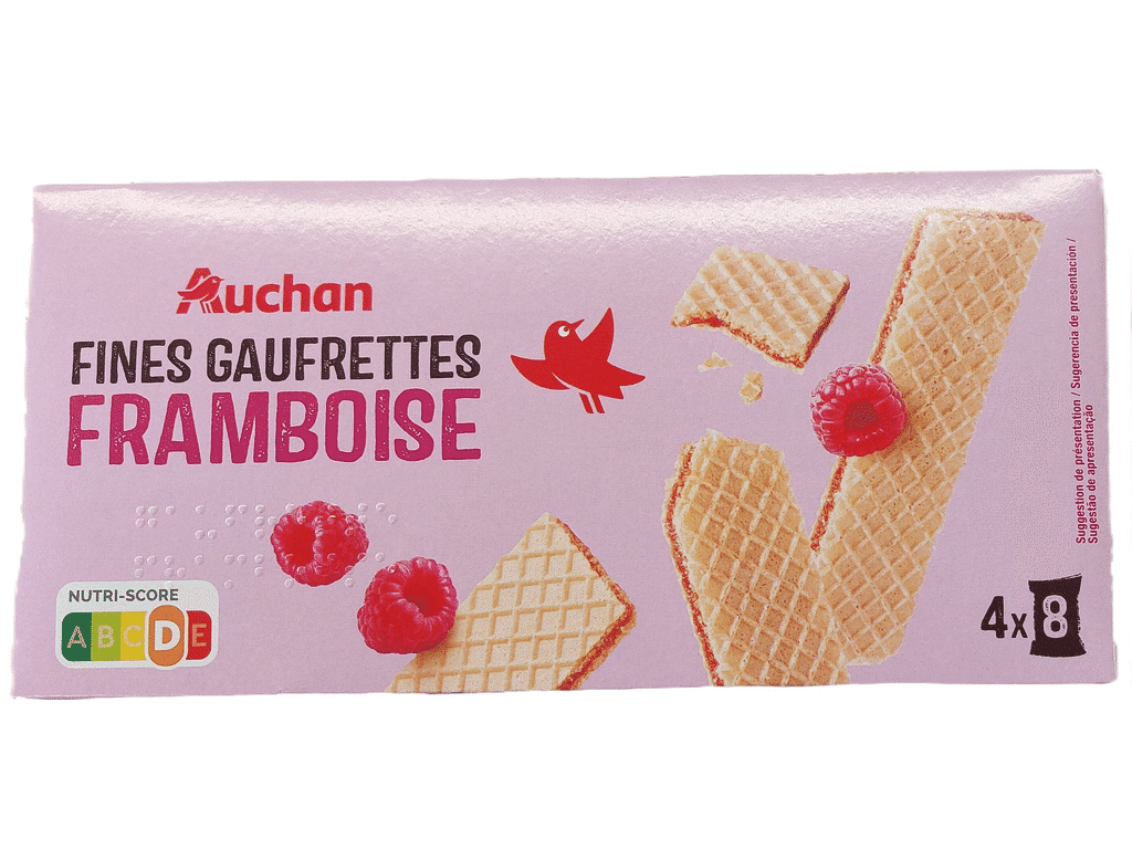 Bolacha Waffer Recheio De Framboesa 160g - AUCHAN - Nutripédia