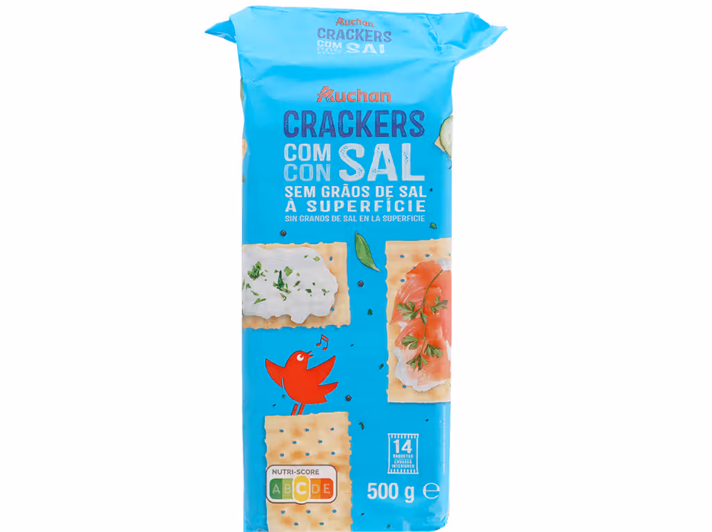 Bolacha Cream Cracker S/ Sal À Superficie 500g 14saq - AUCHAN - Nutripédia